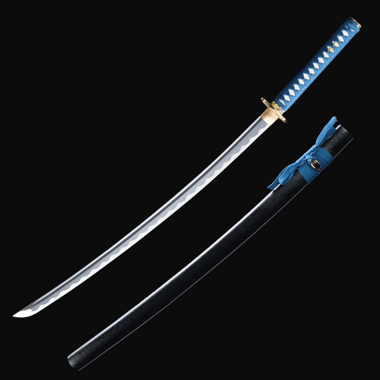 Amazon.com : TRUEKATANA Black and Blue Katana, Handmade Japanese ...
