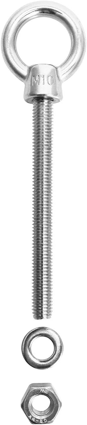 QWORK Threaded Eye Bolts , M10 x 100mm Long Stainless Steel Marine ...