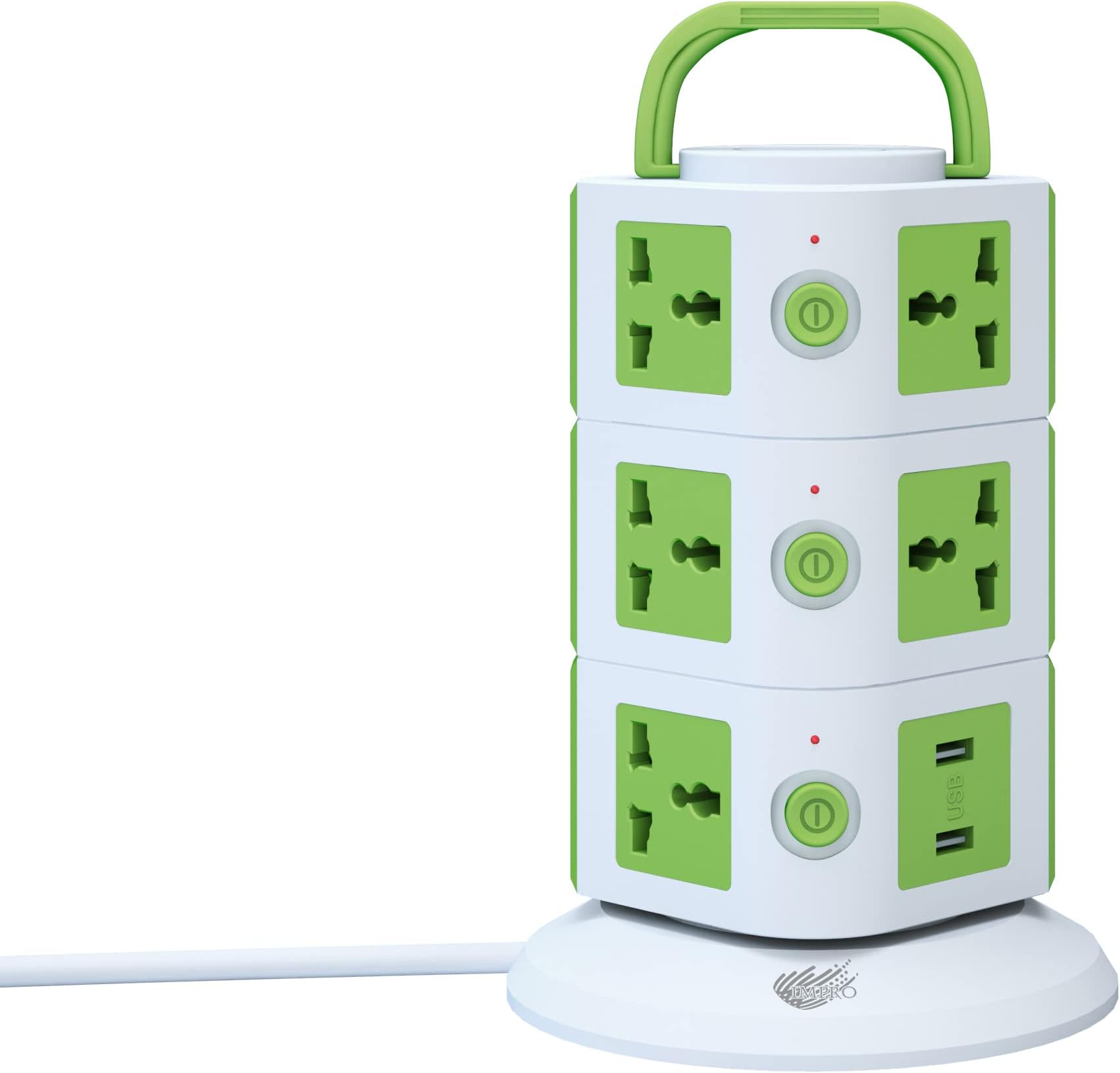 Impro Green-M2 11 Socket + 2 USB Spike Buster Surge Protector / 3 Floor ...