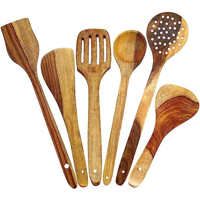 guru krupa Wooden Serving and Cooking Spoons Set | Naturally Non-Stick ...