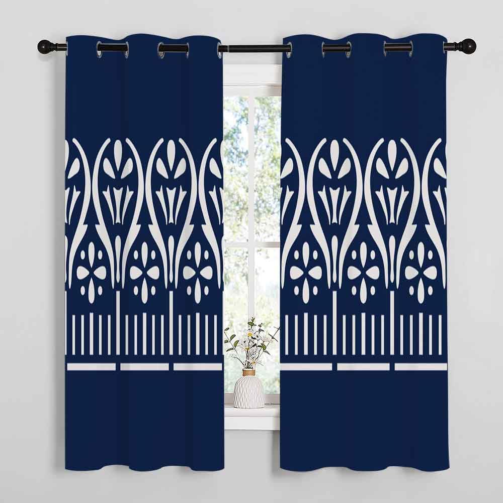 Navy Blue Curtains With White Border