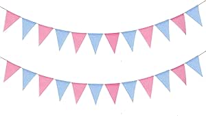 Amazon.com: 24pcs Pink and Blue Pennant Banner - Prestrung Fabric Boy ...