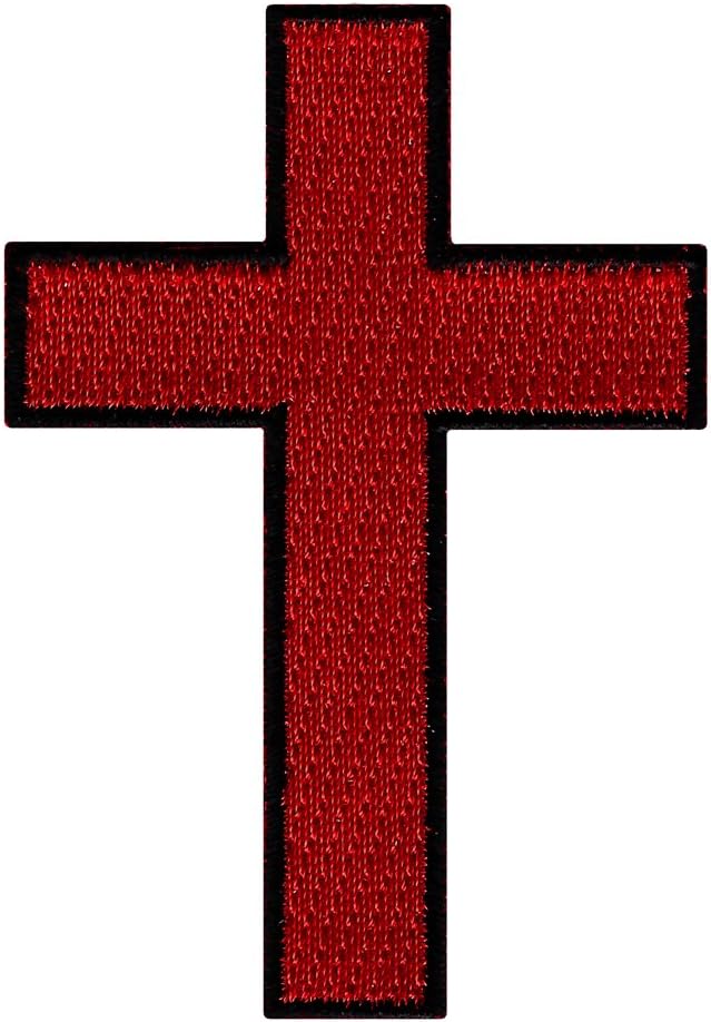 Amazon.com: Christian Cross Iron-On Embroidered Patch Red Crucifix ...