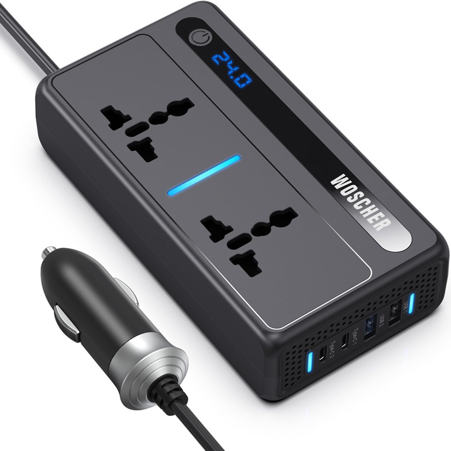 Woscher 200W Car Laptop Charger Power Inverter 2 USB (24W Max), 2 C ...