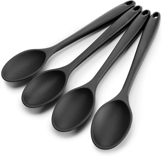 VGOODALL 4PCS Large Silicone Spoons, Nonstick Heat Resistant Spoons Black Kitchen Cooking Spoon ...