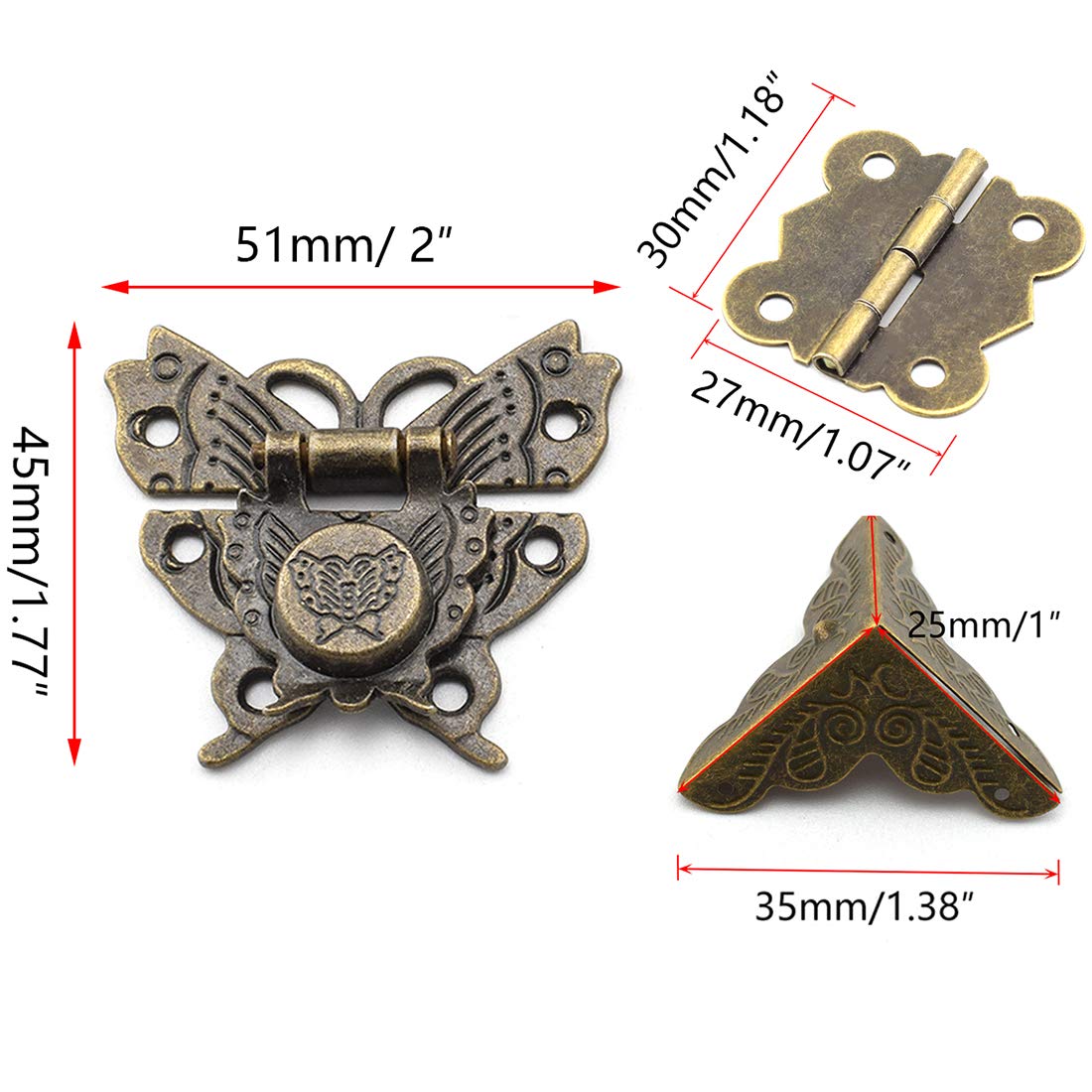 Snapklik.com : Antique Jewelry Box Latch Buckle Hinges And Corner ...