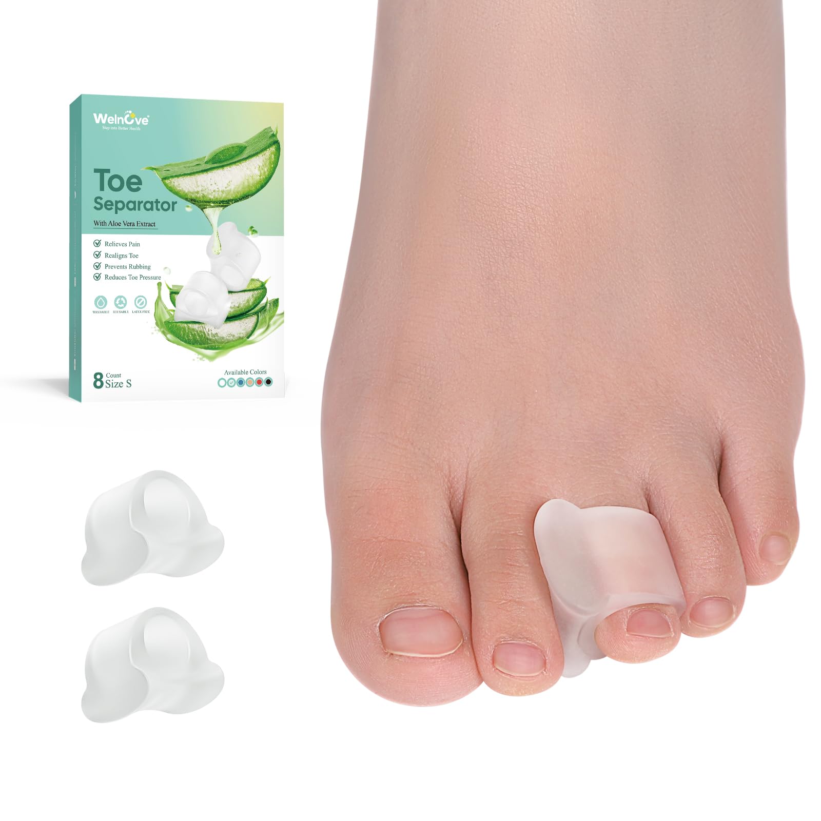 Welnove Gel Toe Separators -8 Pack Toe Spacers with Aloe Vera for ...