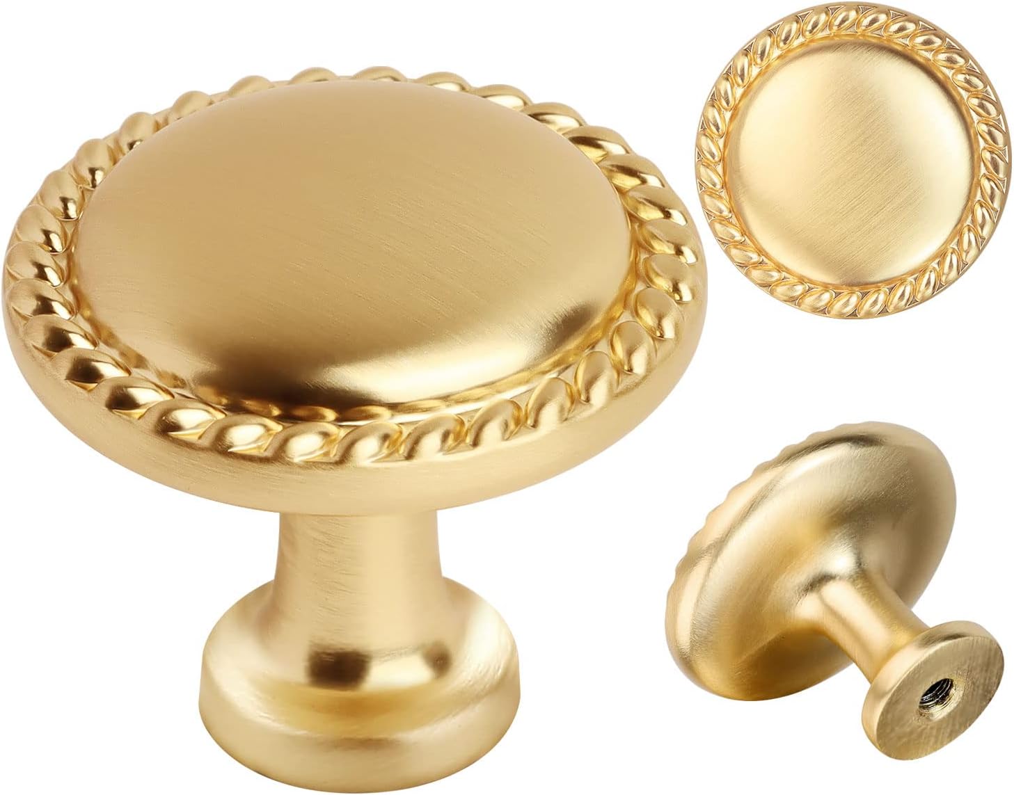 YUFDA 10 Pack Cabinet Knobs, 1-1/5" Brushed Gold Cabinet Knobs, Round ...
