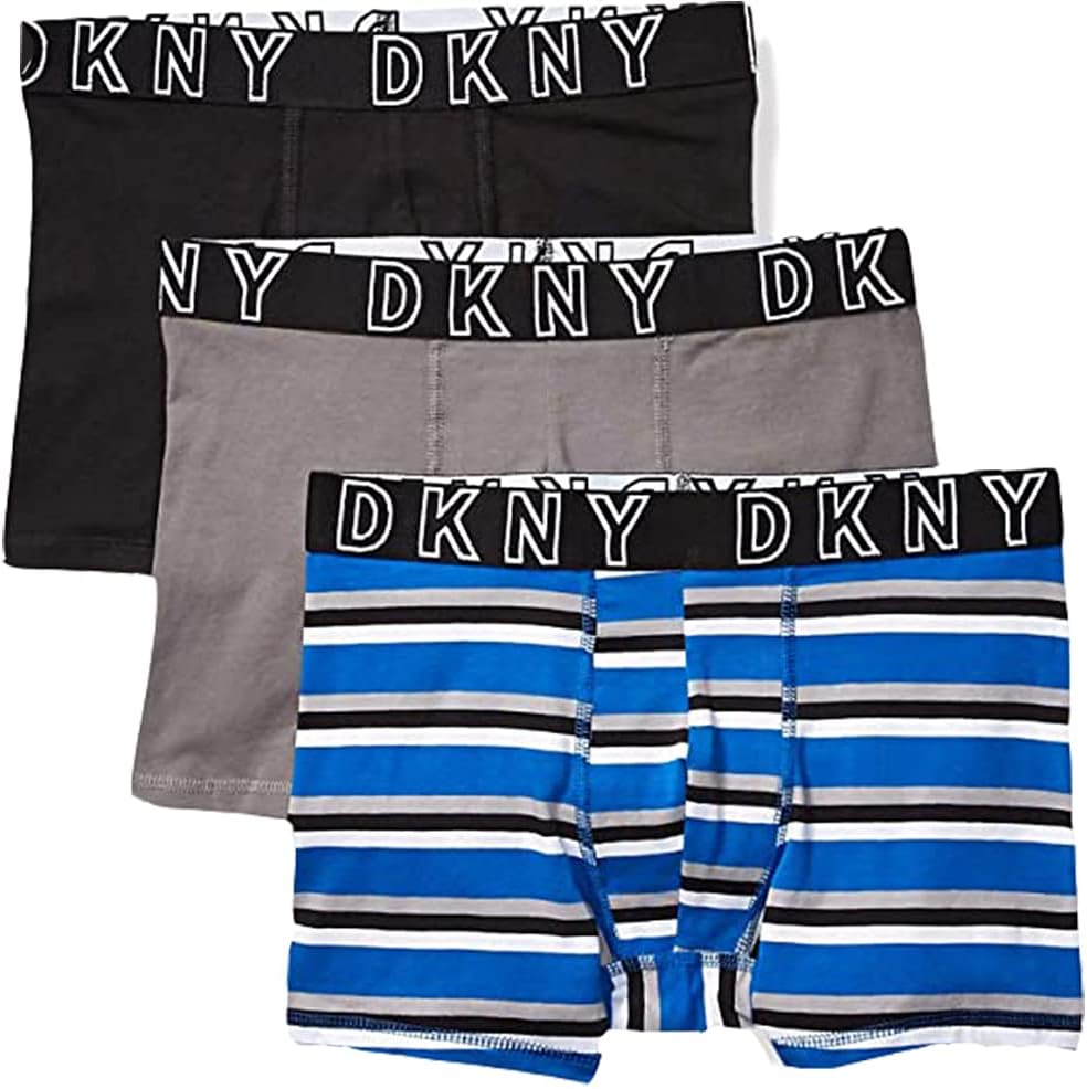 DKNY Men's Micro Stretch Boxer Brief 3-Pack, Black/Charcoal/Multi Strip ...