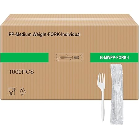 Amazon.com: CIAO! Medium Weight Disposable White Fork Polypropylene Individually Wrapped (Case ...