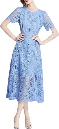 Generic Womens Dresses O-Neck Short Sleeve Dress for Women's Lace Long ...
