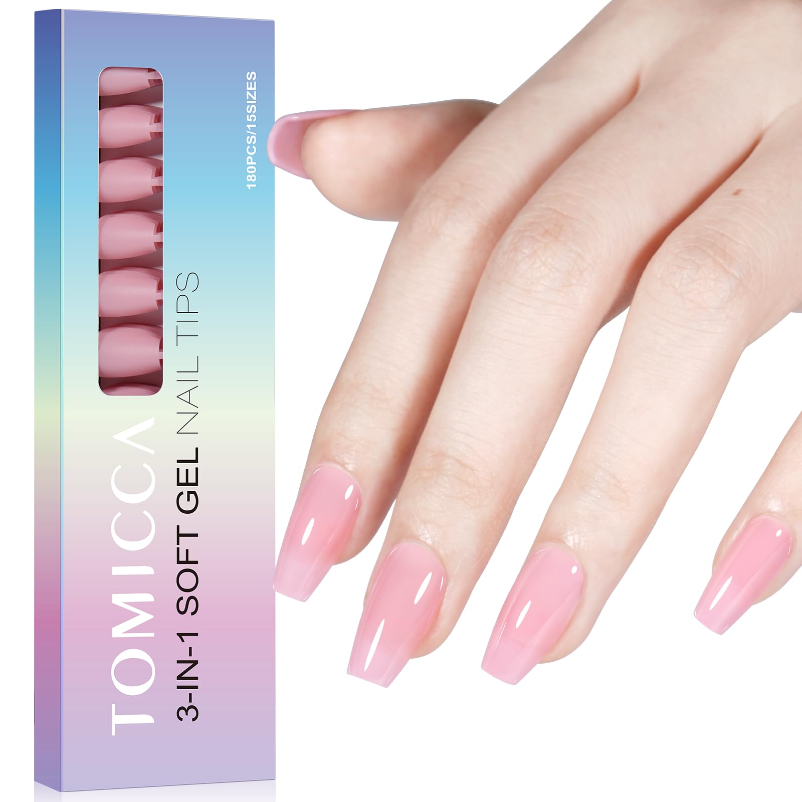 TOMICCA Short Gel Nail Tips, 180Pcs Coffin Press on Nails Colored ...