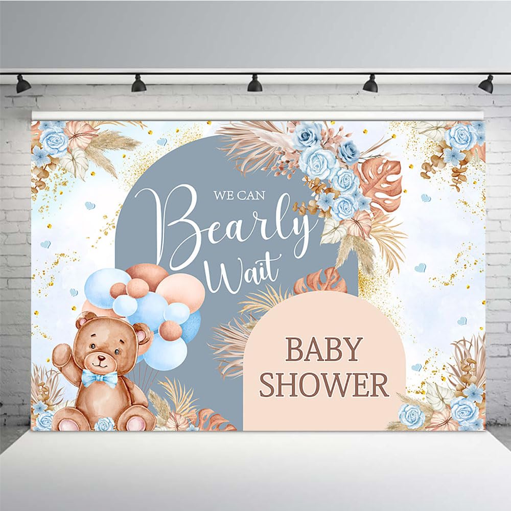 Amazon.com : MEHOFOND 7x5ft Bear Baby Shower Backdrop for Boy Blue ...