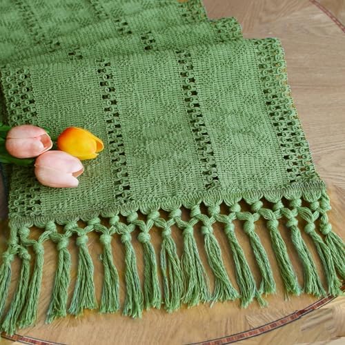 Amazon.com: FEXIA Summer Sage Green Table Runner with Tassels 72 Inches ...