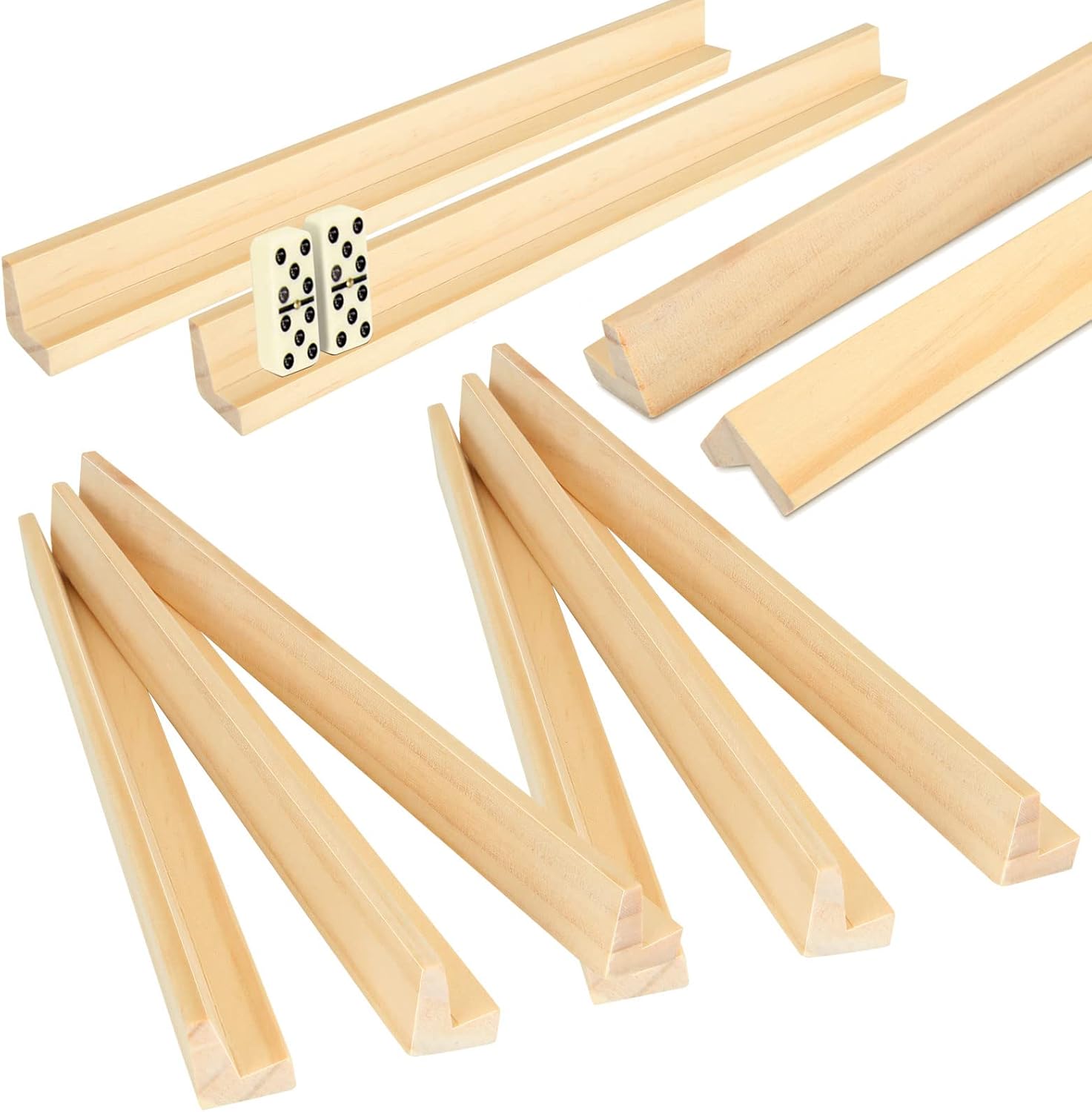 Amazon.com: Wood Domino Rack Set of 10 Dominoes Holder Tray, Scrabble ...