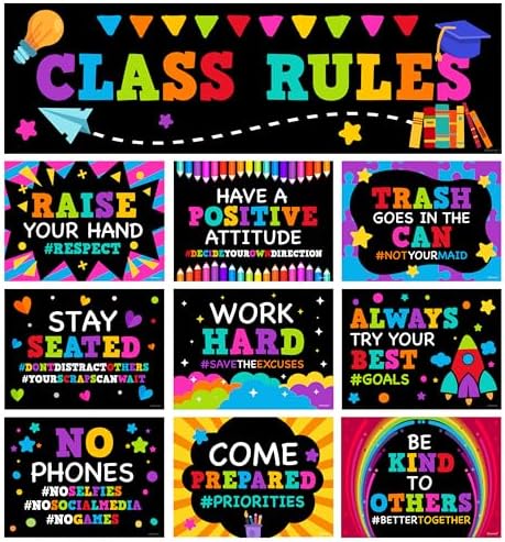 Amazon.com: Decorably 20 Chalkboard Classroom Rules Poster Middle ...