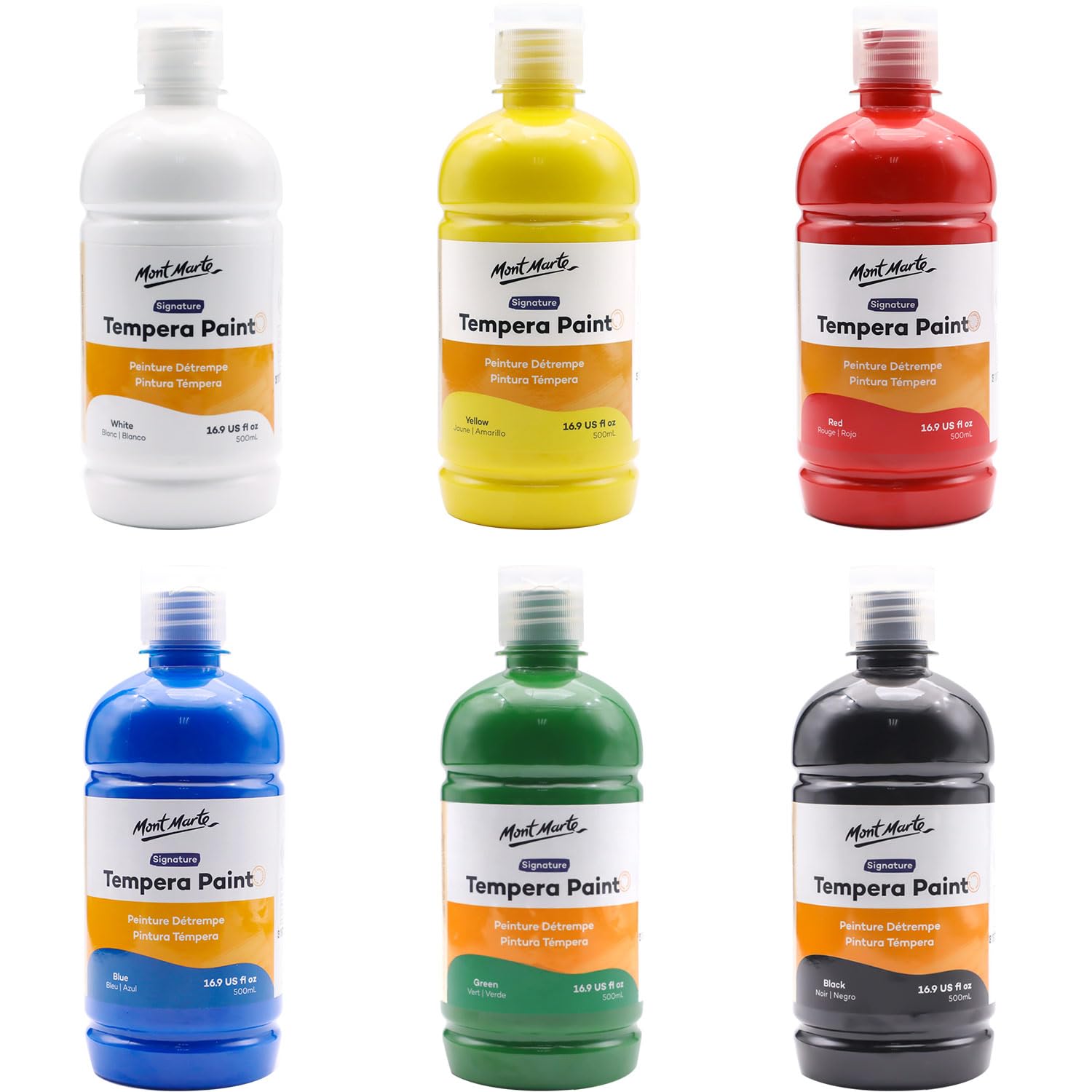 Amazon.com: Mont Marte Tempera Paint Set 6pc x 16.9 US fl.oz (500ml), 6 ...