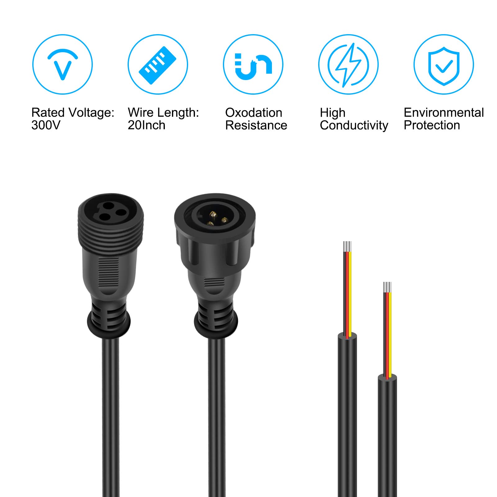 Buy Etopkeji 10 Pairs 3 Pin Ray Wu Connector, 20 inch Length and 18AWG ...