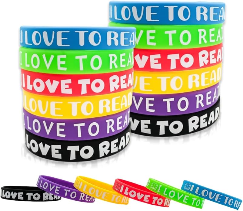 Amazon.com: 48PCS I Love to Read Rubber Bracelets Colorful Reading ...