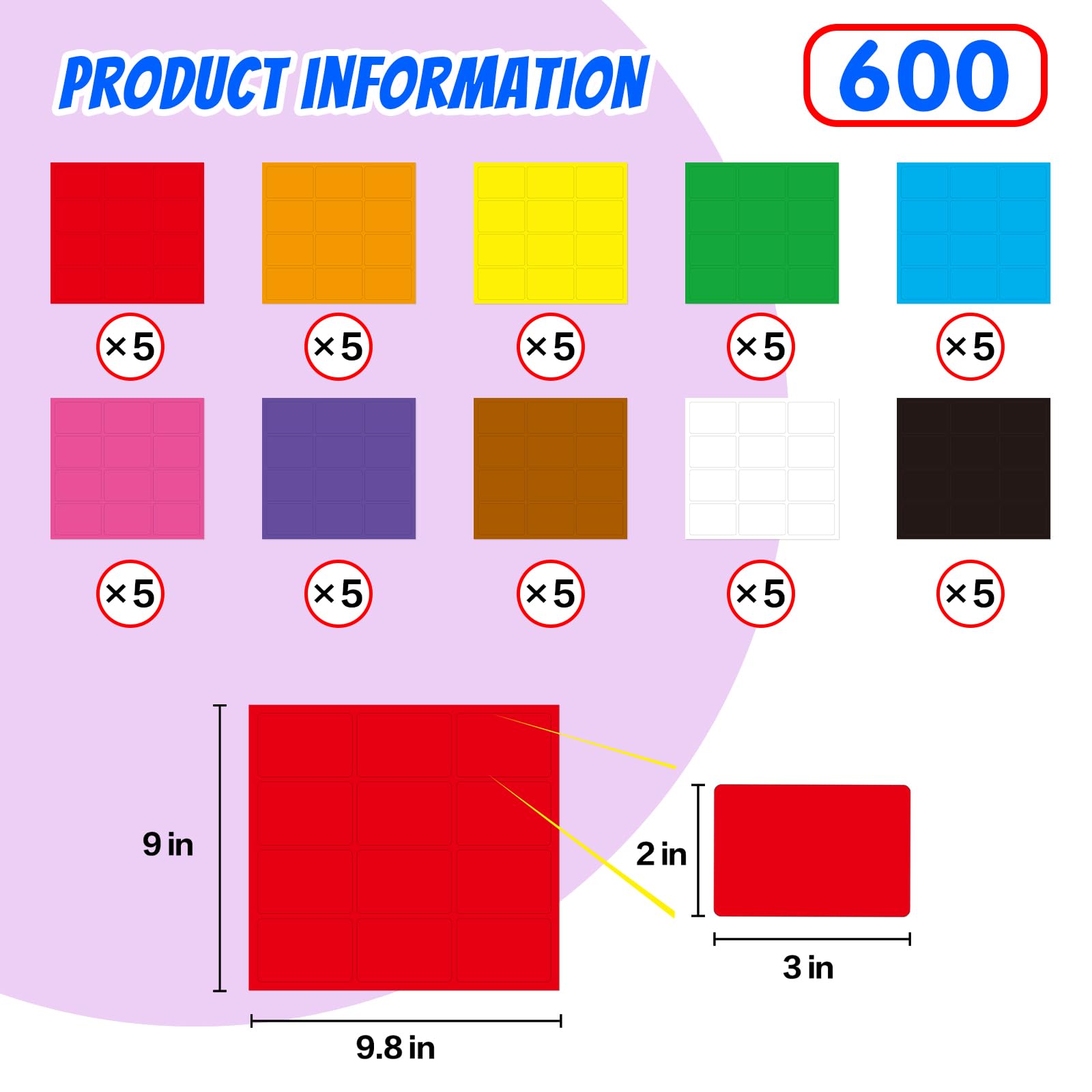 Snapklik.com : Colored Labels Stickers 600 Pieces, Rectangular Large ...