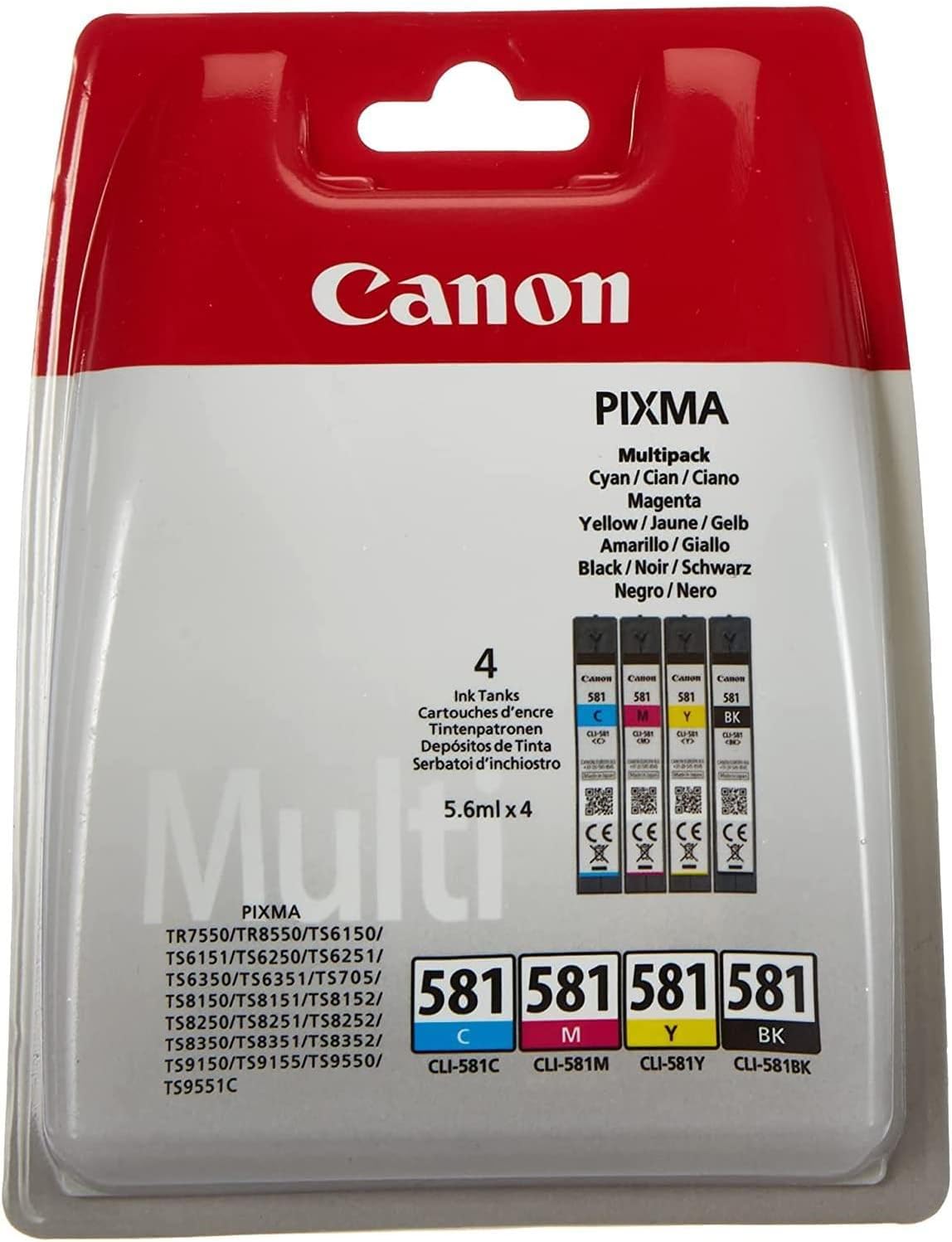 Canon CLI-581 C M Y BK Pack de 4 cartouches (Noir Cyan Magenta Jaune ...