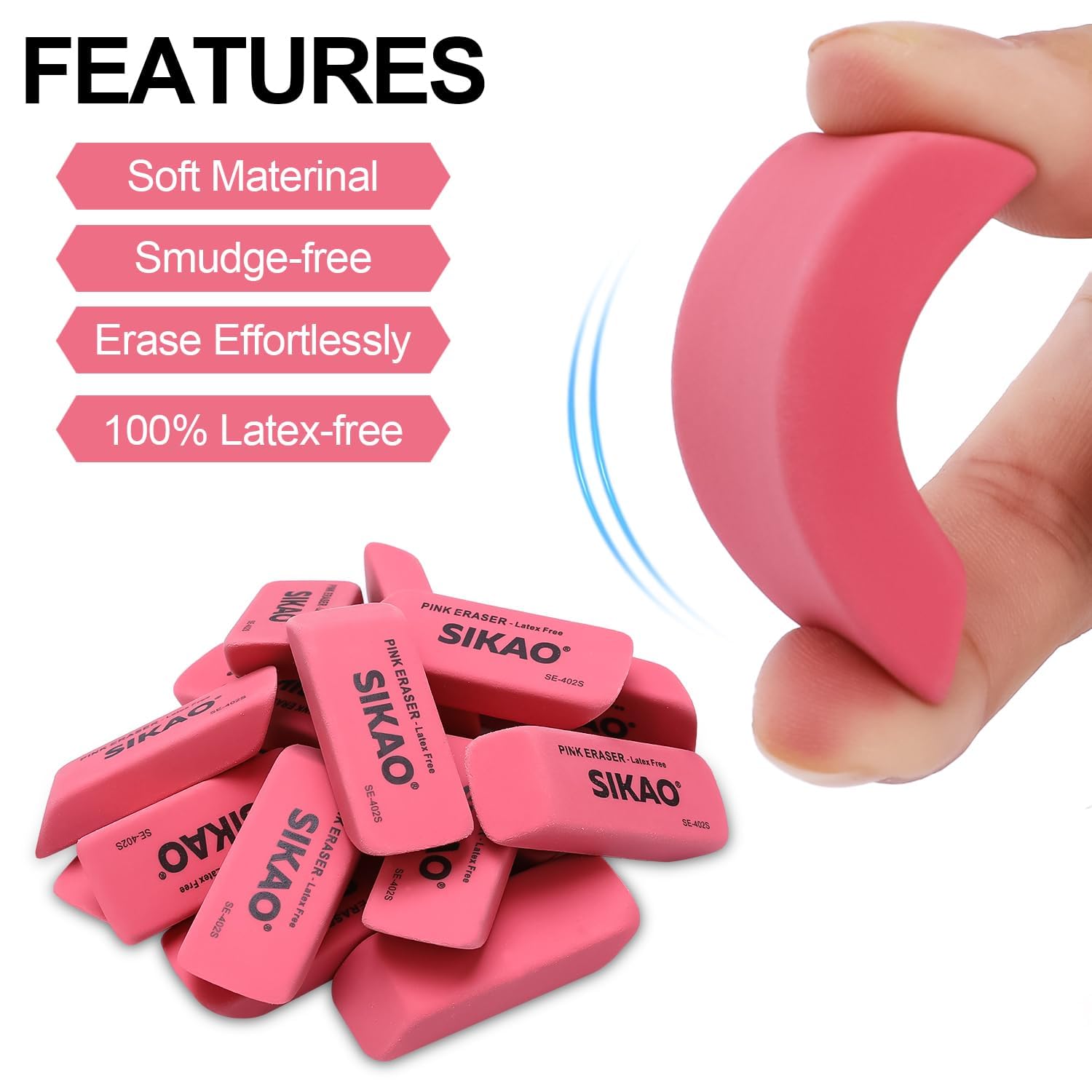Snapklik.com : Pink Erasers 12 Pack Pencil Erasers For Kids, Pink Bevel ...