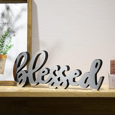 Amazon.com : CVHOMEDECO. Blessed Sign Free Standing Wooden Words Sign ...