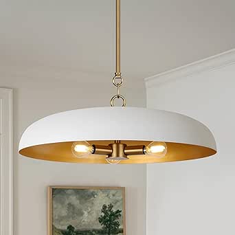 LamQee 20 Inch Oversized Large Pendant Lights, 3-Lights White and Gold ...