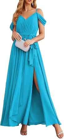 Amazon.com: Noufany Women's A-Line Cold Shoulder Side Split Wedding ...