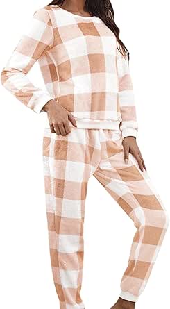 Fuzzy Pajamas Sets for Women,Long Sleeve Top and Long Pants Matching ...