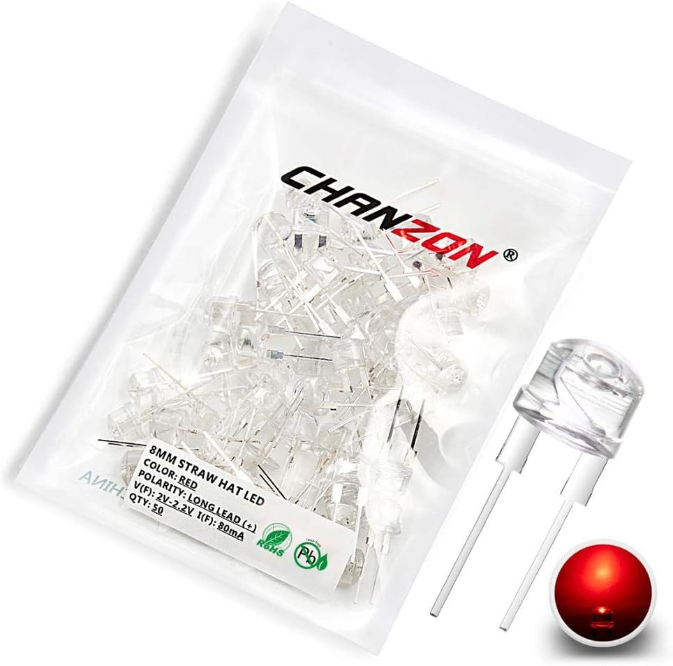 Amazon.com: Chanzon 50 pcs 8mm Red LED Diode Lights (Straw Hat Clear ...