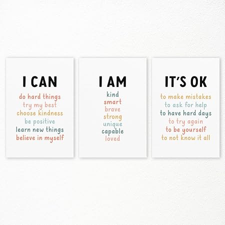Amazon.com: I Can Do Hard Things Canvas Poster, Set of 3 I Am Smart I ...