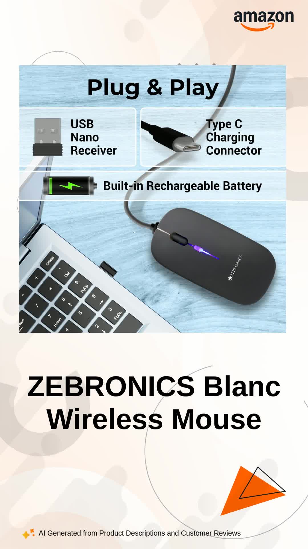 Watch ZEBRONICS Blanc Wireless Mouse on Amazon Live