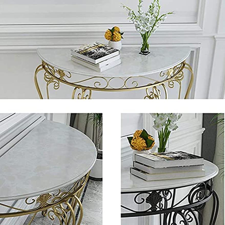 コンソールテーブル 廊下テーブル 廊下超狭いコンソールテーブル、半円飾りコンソールテーブルブラックとゴールドメタルブラケットサイドテーブル60*30*70CM Amazon｜コンソールテーブル,廊下テーブル,廊下超狭いコンソール