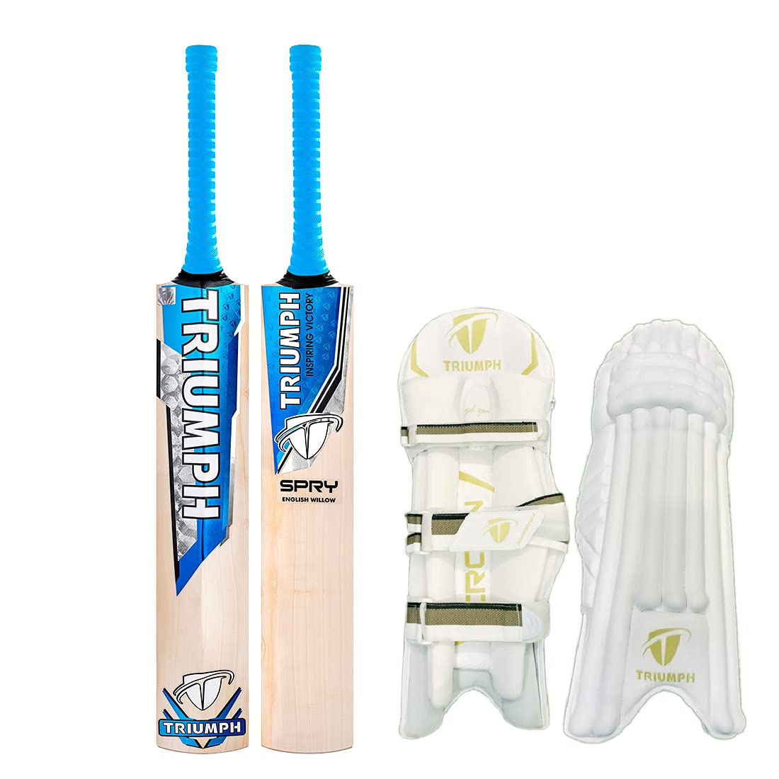 Triumph Spry English Willow Cricket Bat Mens and Crown Batting Legguard ...