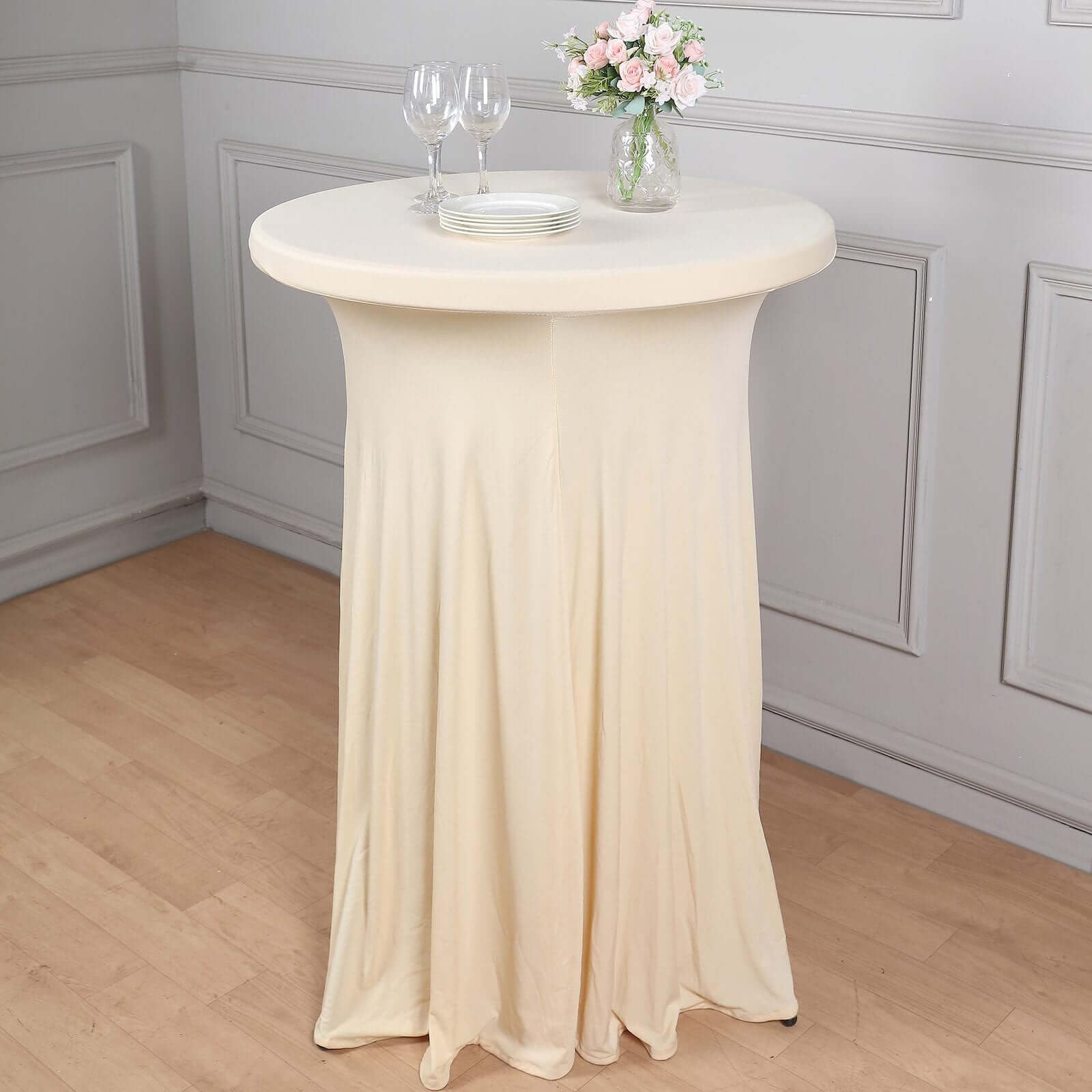 Amazon.com: Efavormart Beige Round Spandex Cocktail Table Cover with ...