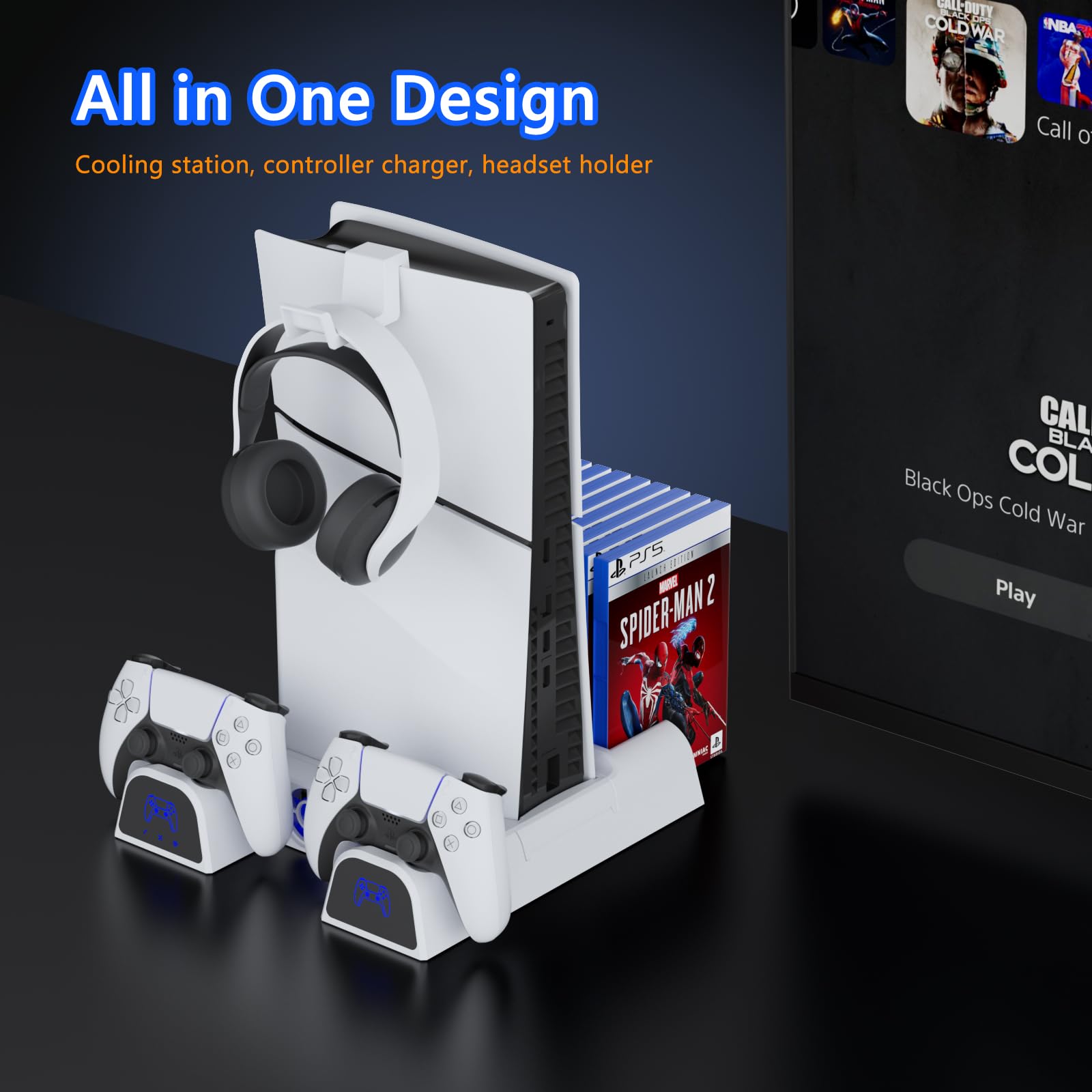 Vertical Stand with Cooling Fan Station for PS5 Slim Console ...