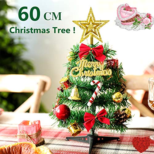 クリスマスツリー 60cm ミニツリー 卓上 クリスマスオーナメント イルミネーション LEDライト付き20点 セット 飾り 部屋 商店 プレゼント (60cm) | Sizeee