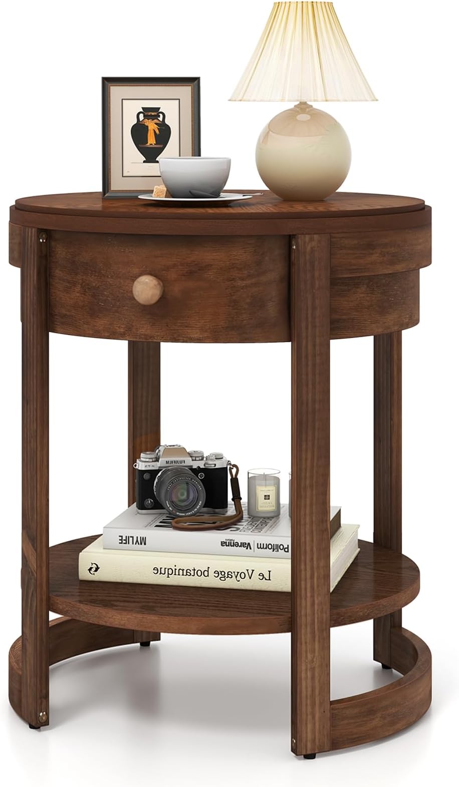 Amazon.com: Giantex Round Side Table, 2-Tier Retro End Table with ...