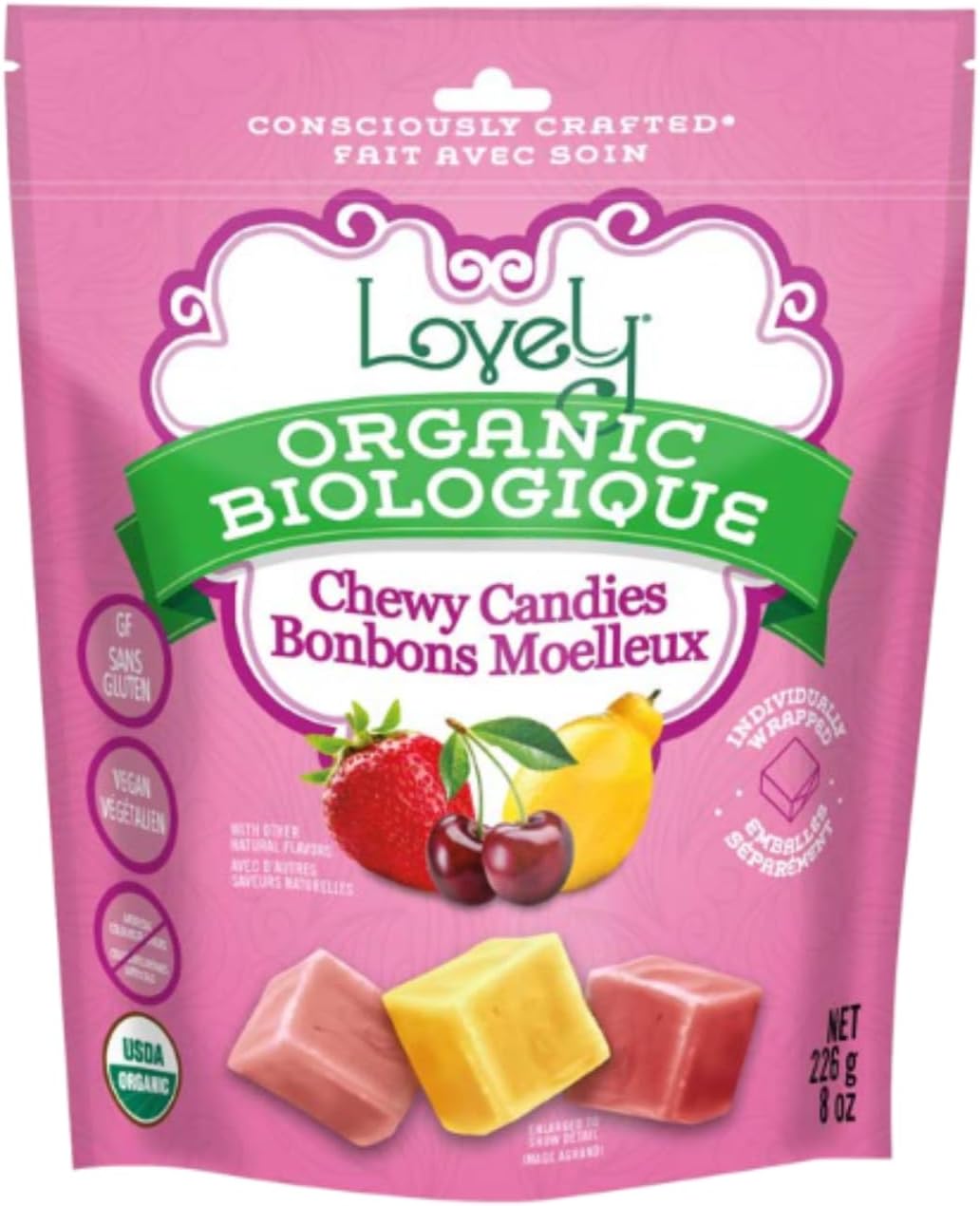 Amazon.com : Lovely Candy Co. Organic Chewy Candies 8oz Bag (1-pack ...