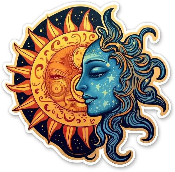 Amazon.com: Celestial Sun and Moon Sticker - 3" Laptop Sticker ...