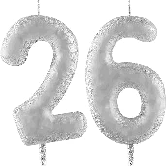Amazon.com: 3.54inch Big Size Birthday Number 26 Candles,Glitter Silver ...