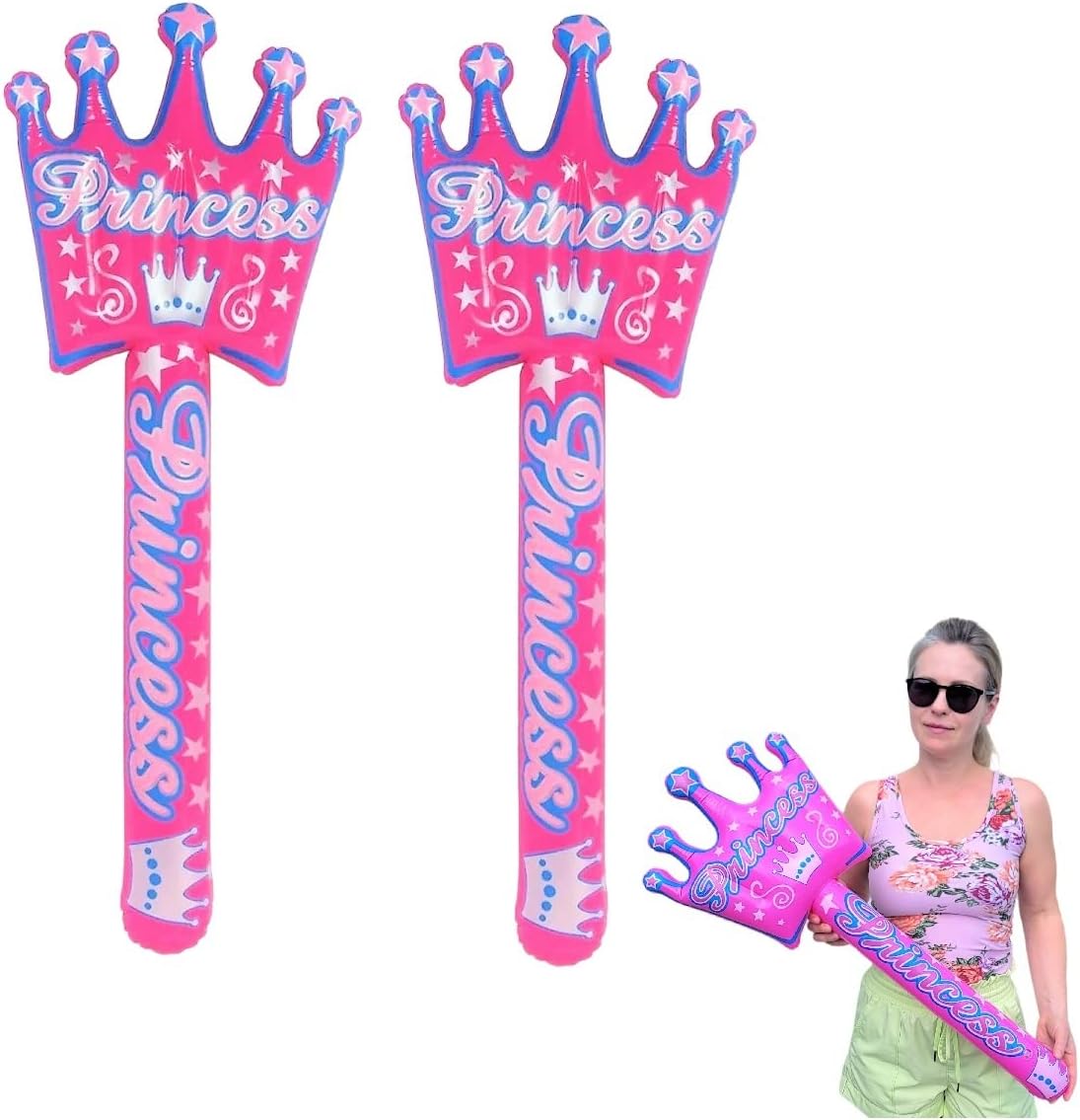 Amazon.com: Zugar Land 34" Princess Crown Shape Pink Wand INFLATE (2 ...