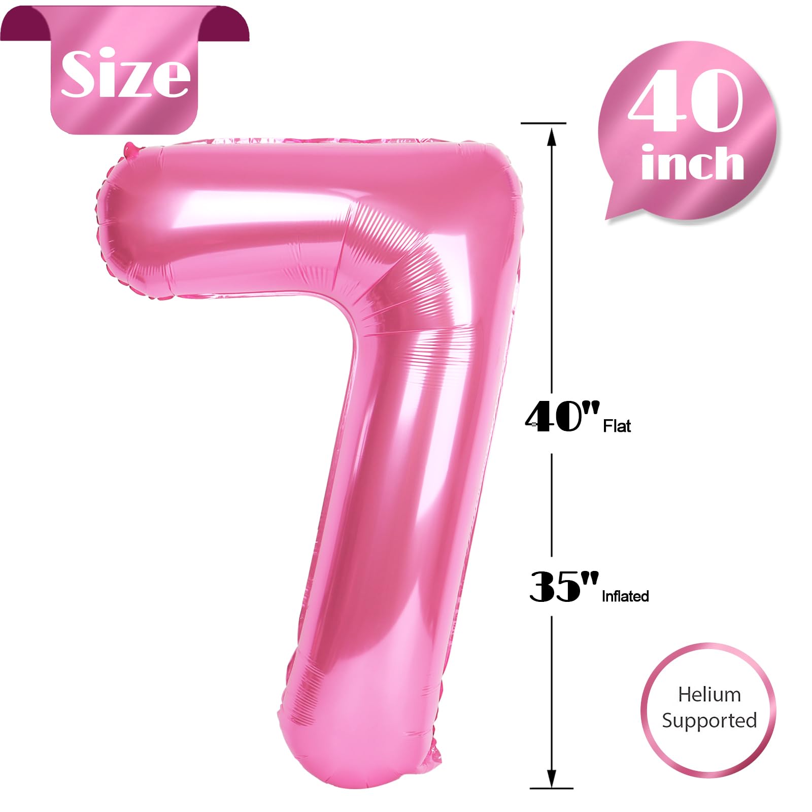 Snapklik.com : Pink 7 Balloon, Number Balloons 40 Inch, 7th Birthday ...