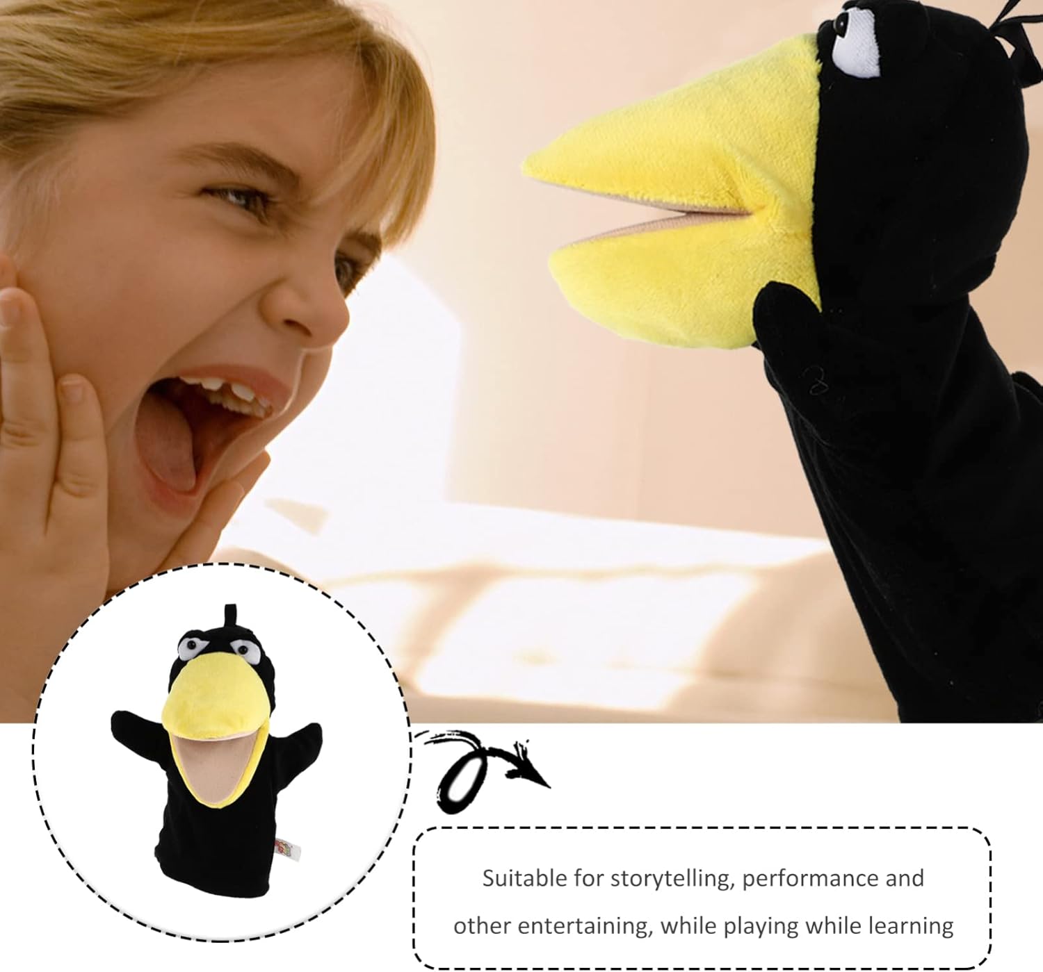 NUOBESTY Cartoon Crow Animal Plush Hand Puppet Crow Hand Puppets with ...