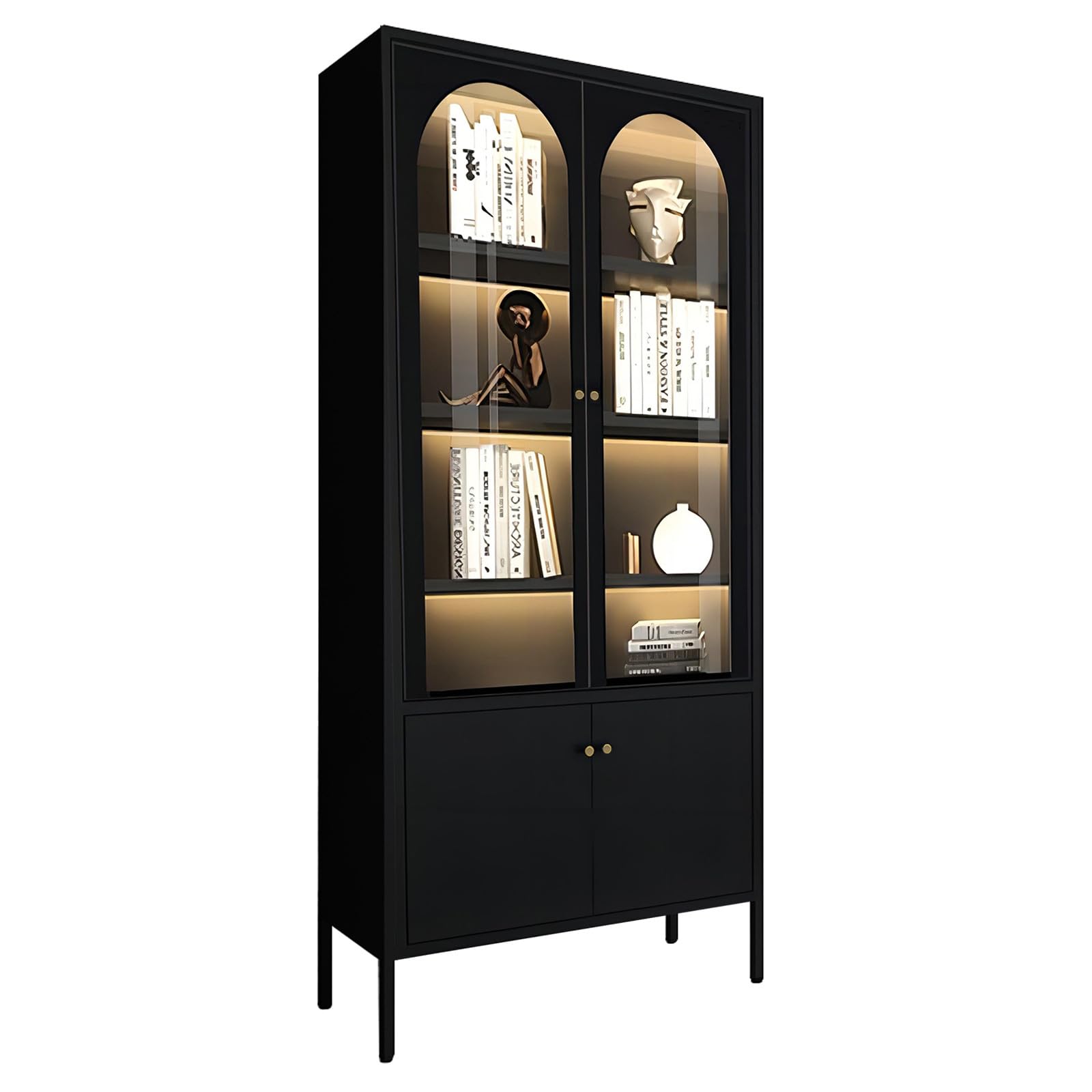Amazon.com: Periko Double Door Display Cabinet LED Storage Cabinet ...