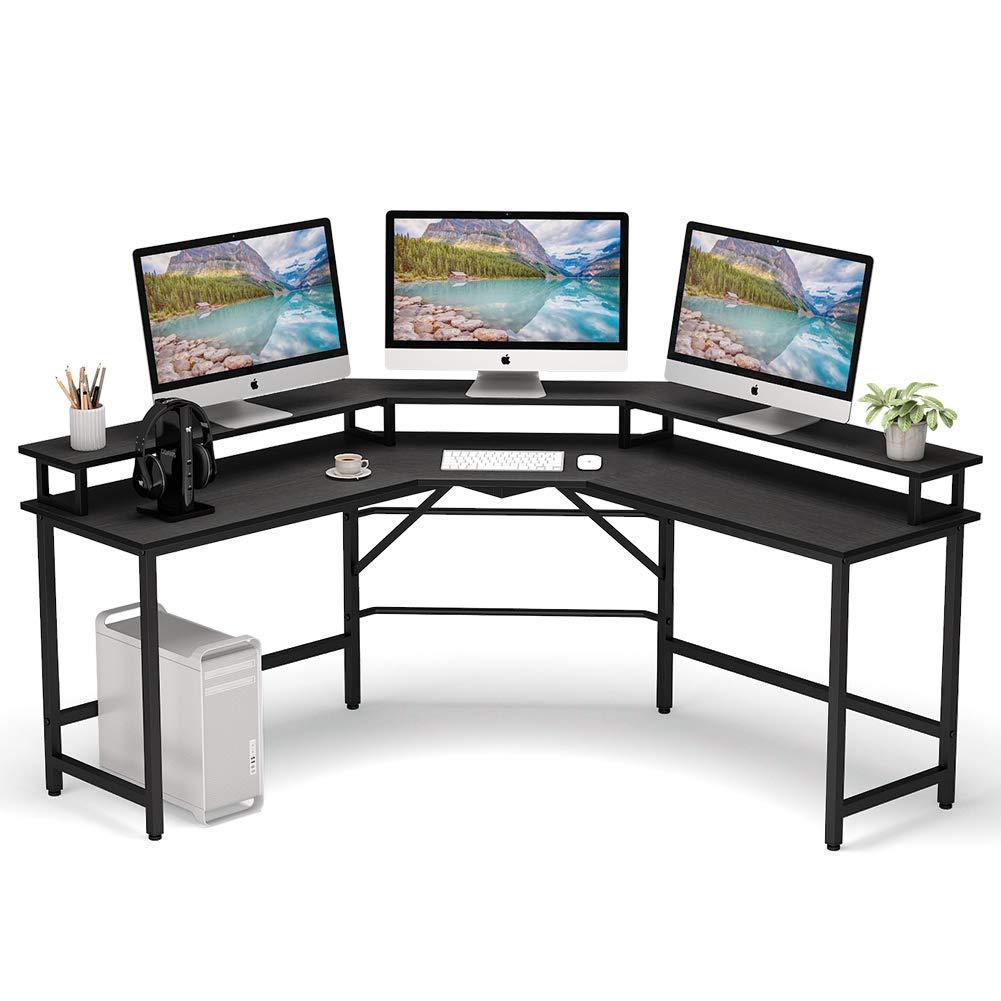 Buy Tribesigns L Shaped Desk with Monitor Stand Riser, Modern Computer ...