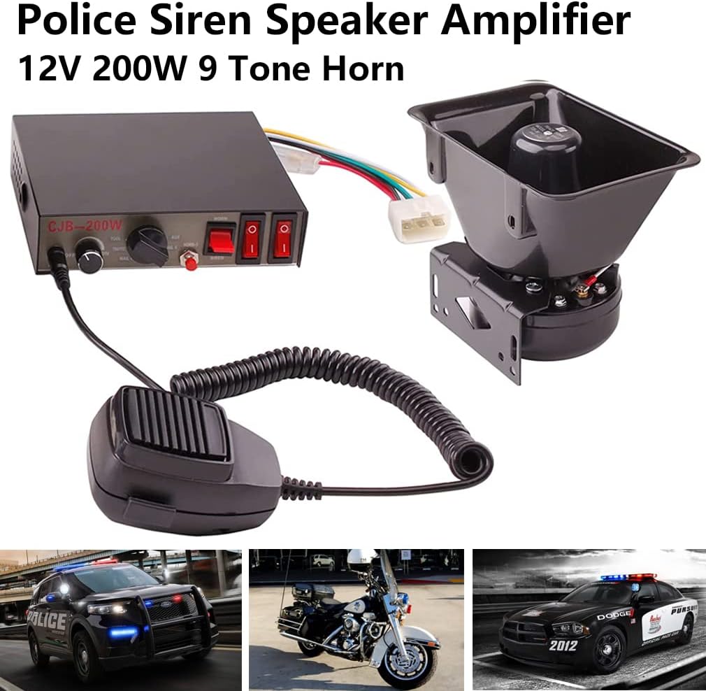Amazon.com: 9 Tones 200W Emergency Warning Police Siren Speaker PA ...