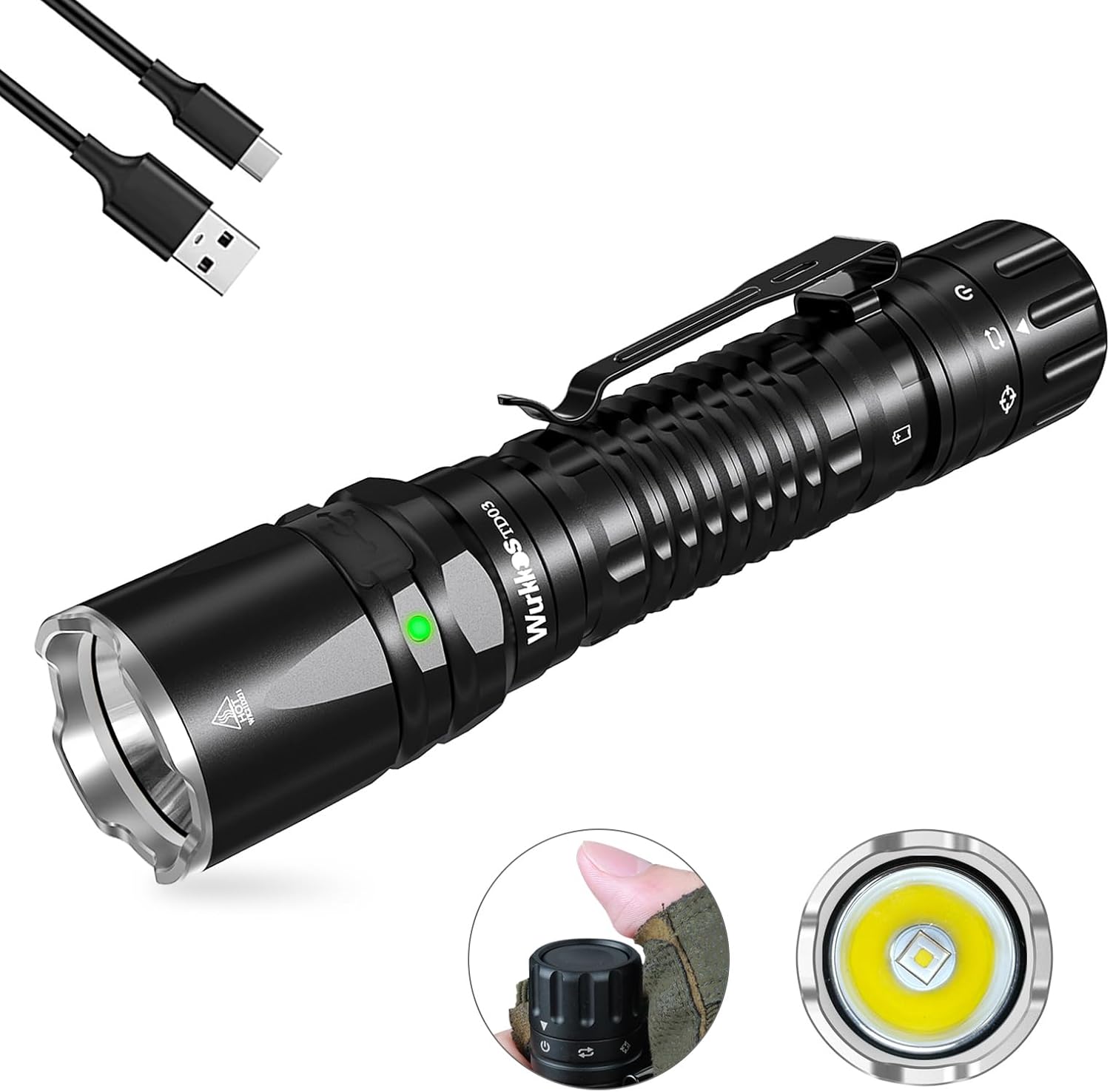 Wurkkos TD03 LED Tactical Flashlight High Lumens,Rechargeable Flashlights with Tail Rotary ...
