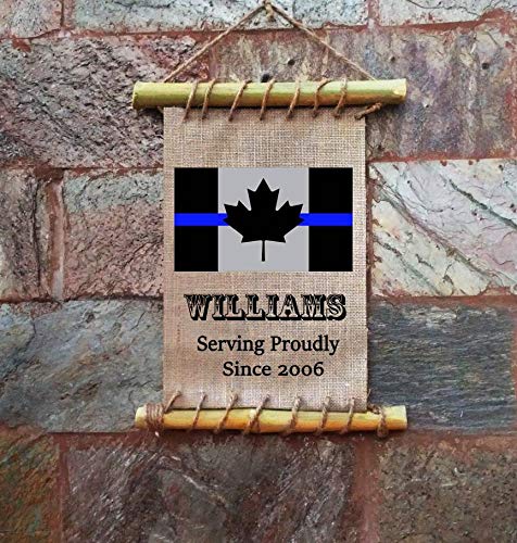 Thin Blue Line Canada Police officer Burlap Framed wall hanging- Garden ...